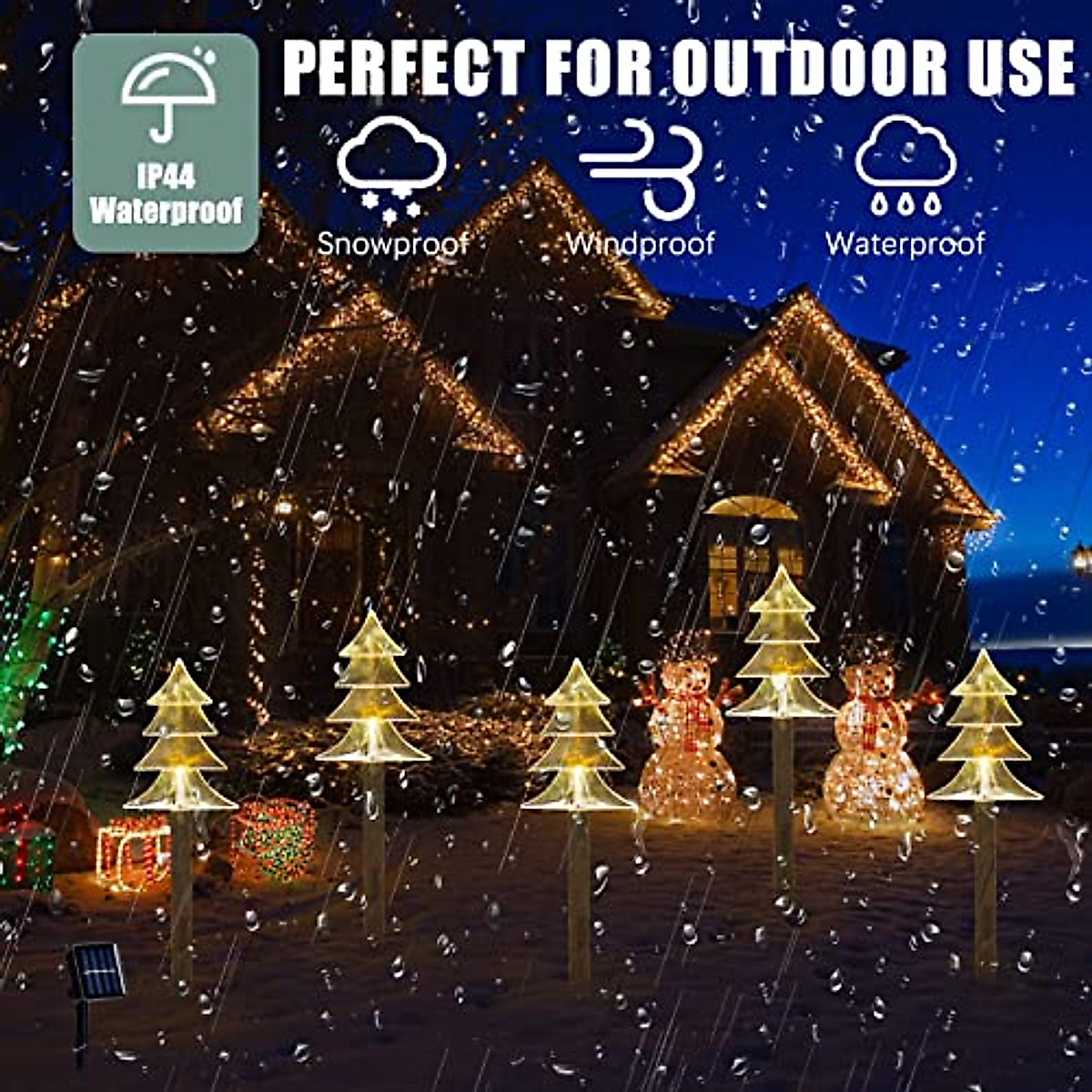PIXFAIRY Solar Christmas Pathway Lights Outdoor, Waterproof Solar Powered Stake Lights, Christmas Decorations for Home, Pathway, Garden, Walkway, Yard, Lawn, Patio (5 Tree)
