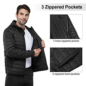 Outdoor Ventures Men's Lightweight Packable Hooded Puffer Jacket Insulated Winter Coat for Snow Ski Traveling