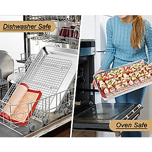 TeamFar Baking Sheet, 16’’ x 12’’ x 1’’ Stainless Steel Baking Cookie Sheet Pan with Cooling Rack & Silicone Mat Set for Oven, Non-toxic & Healthy, Dishwasher Safe & Easy Clean – Set of 3