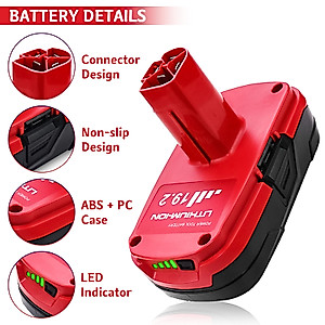 2 Pack 3.0Ah 19.2V Diehard C3 Replacement Battery for Craftsman 19.2V Battery XCP Compatible with Craftsman 19.2 Volt Lithium ion Battery 11375 130279005 1323903 315.115410 315.11485 Cordless Tools