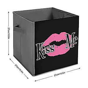 Kiss Me Storage Bins Cubes Foldable Fabric Organizers with Handles Clothes Bag Book Box Toys Basket for Shelves Closet 10.6"