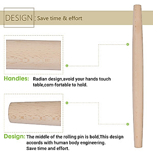 French Rolling Pin for Baking 18 Inch - Gifbera Better Wood Beech Dough Roller Baking Utensils for Pizza Bread Pastry Fondant