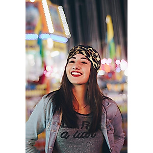 Hexchasty 2Pcs Turban Headbands for Women Fashion Boho Stretchy Thick Cute Extra Wide Headbands large Fabric Knotted Cloth Twisted Head Wraps for Womens Girls Black and leopard