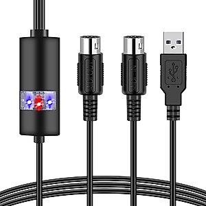 Oxsubor USB MIDI Cable-Upgrade Professional MIDI to USB in-Out Cable Adapter Converter Connect Piano Keyboard to PC/Laptop for Editing&Recording 2M(6.5FT) (Black)