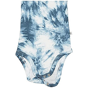 HonestBaby Short Sleeve Bodysuits One-Piece 100% Organic Cotton for Infant Baby Boys, Girls, Unisex, 3-Pack Tie Dye Blues, 3-6 Months