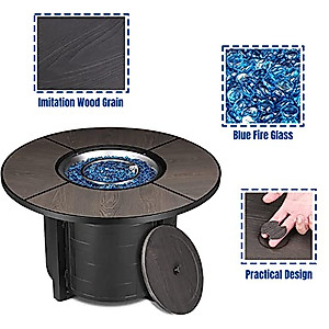 Outdoor Propane Firepit Table, 42Inch, 50,000 BTU Auto-Ignition Rounded Fireplace with Waterproof Table Cover, Lid and Blue Stone, CSA Certification, for Patio and Garden