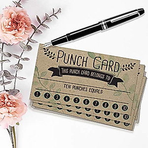 Loyalty Rewards Punch Cards for Small Business - Set of 50 Kraft Paper Coupon Cards - Blank Voucher Gift Rewards Card Stationery - Great Loyalty Cards for Business