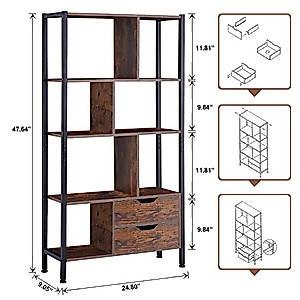 NAIYUFA Bookcase, 4-Tier Bookshelf with 2 Drawers,Book Shelves Display Shelf for Living Room, Bedroom, Home Office