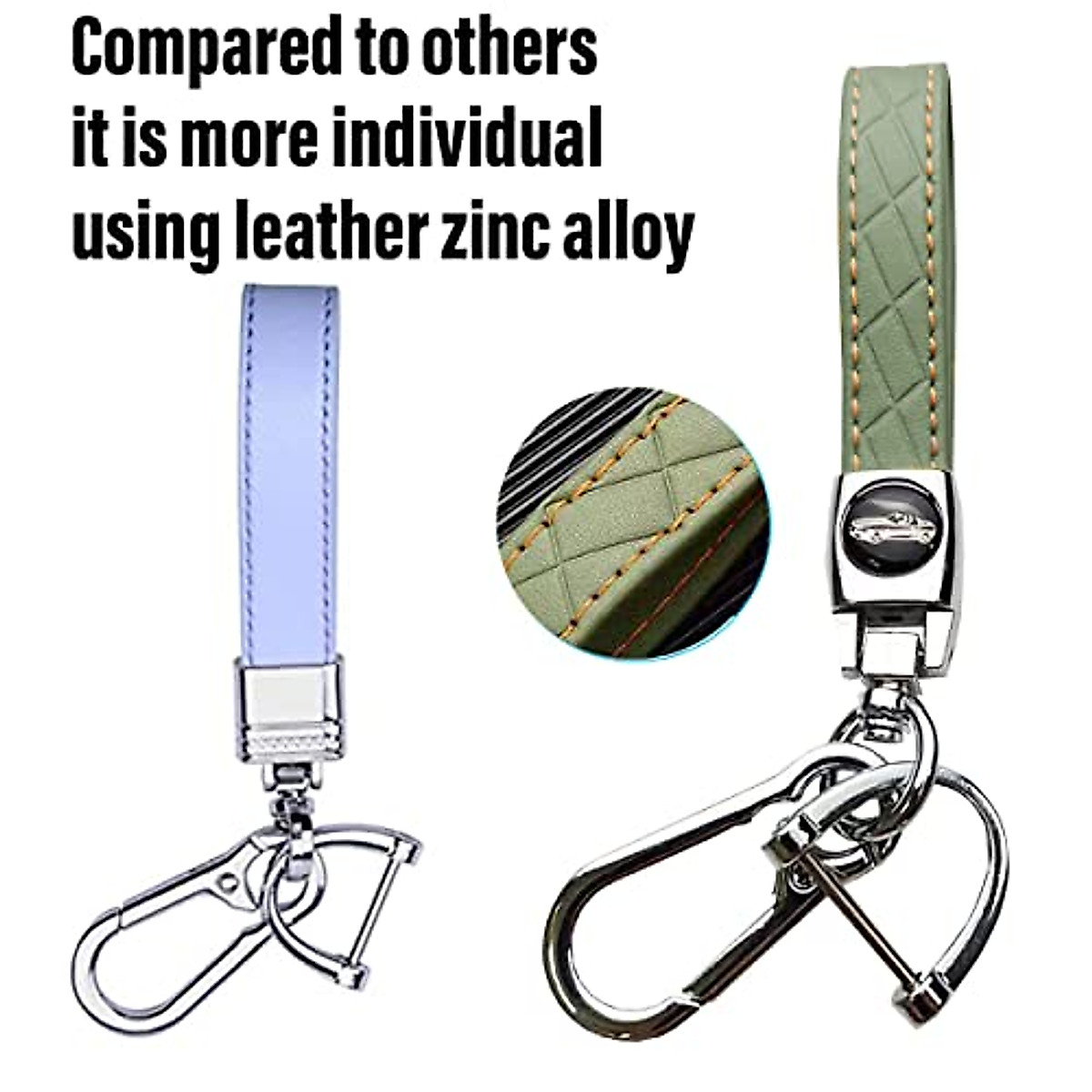 Moly Magnolia Microfiber Leather Car Keychain, Zinc Alloy Key Fob Holder, 360° Rotatable Keyring with Anti-Lost D-Ring for Women Men (Green)