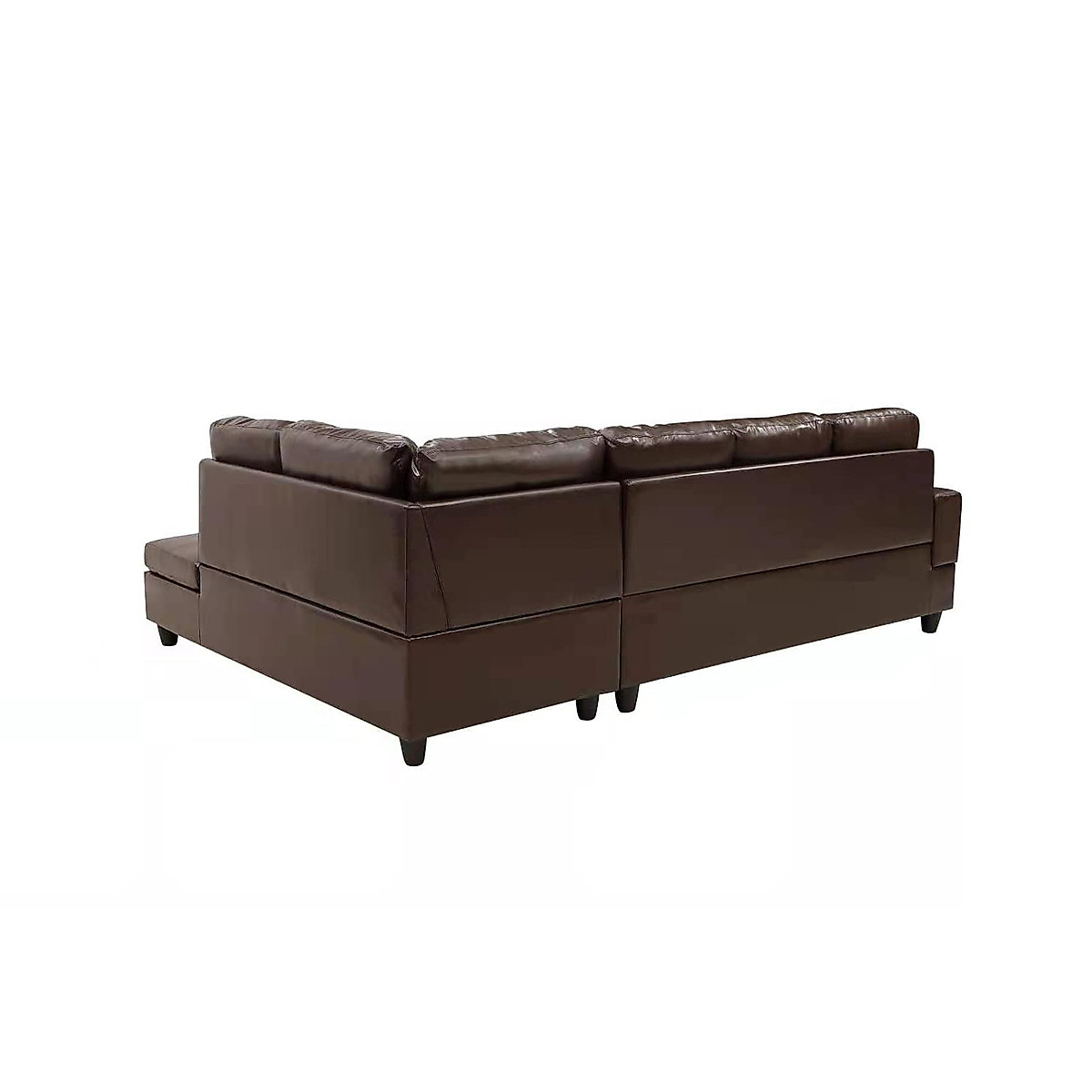 GINGVAT Faux Leather Sectional Sofa Furniture Set, L-Shape Couch with Right Chaise, Storage Ottoman and 2 Pillows for Apartment Home Hotel，Easy Assembly Required,Brown