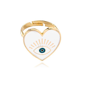 Caiyao 1/4Pcs Drop Oil Heart Evil Eye Enamel Ring Statement Peach Big Love Blue Eye Bless Ring Inspirational Turkish Hamsa Adjustable Open for Women Charm Protection Jewelry-D white