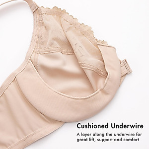 DELIMIRA Women's Racerback Front Closure Bras Lace Plus Size Full Coverage Underwire Unlined Support Bra Beige 44D