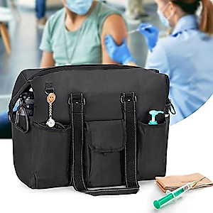 Damero Nurse Bag for Work, Home Health Nurse Bag with Zip-Top Closure and Side Fasten Snaps for Home Visits, Health Care, Black