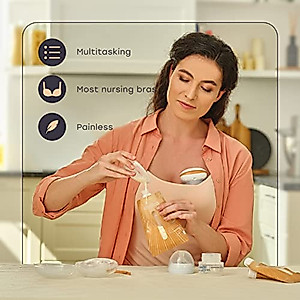 DENICO Wearable Breast Pump Hands Free - Portable Electric Pumps for Breastfeeding - Wireless Hands-Free Breast Pumps with 3 Low Noise Modes & 10 Levels, LED Display, 18, 24, 28 mm (Set of 2)