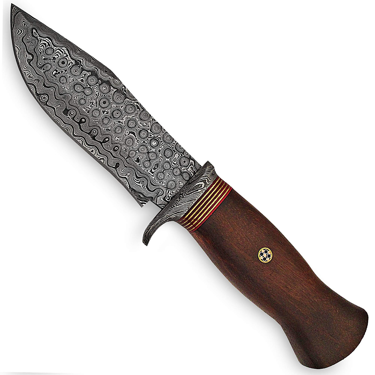 HK-9892 Handmade Damascus Steel Hunting 10.4 Inch Knife Solid Rose Wood Handle with Sheath