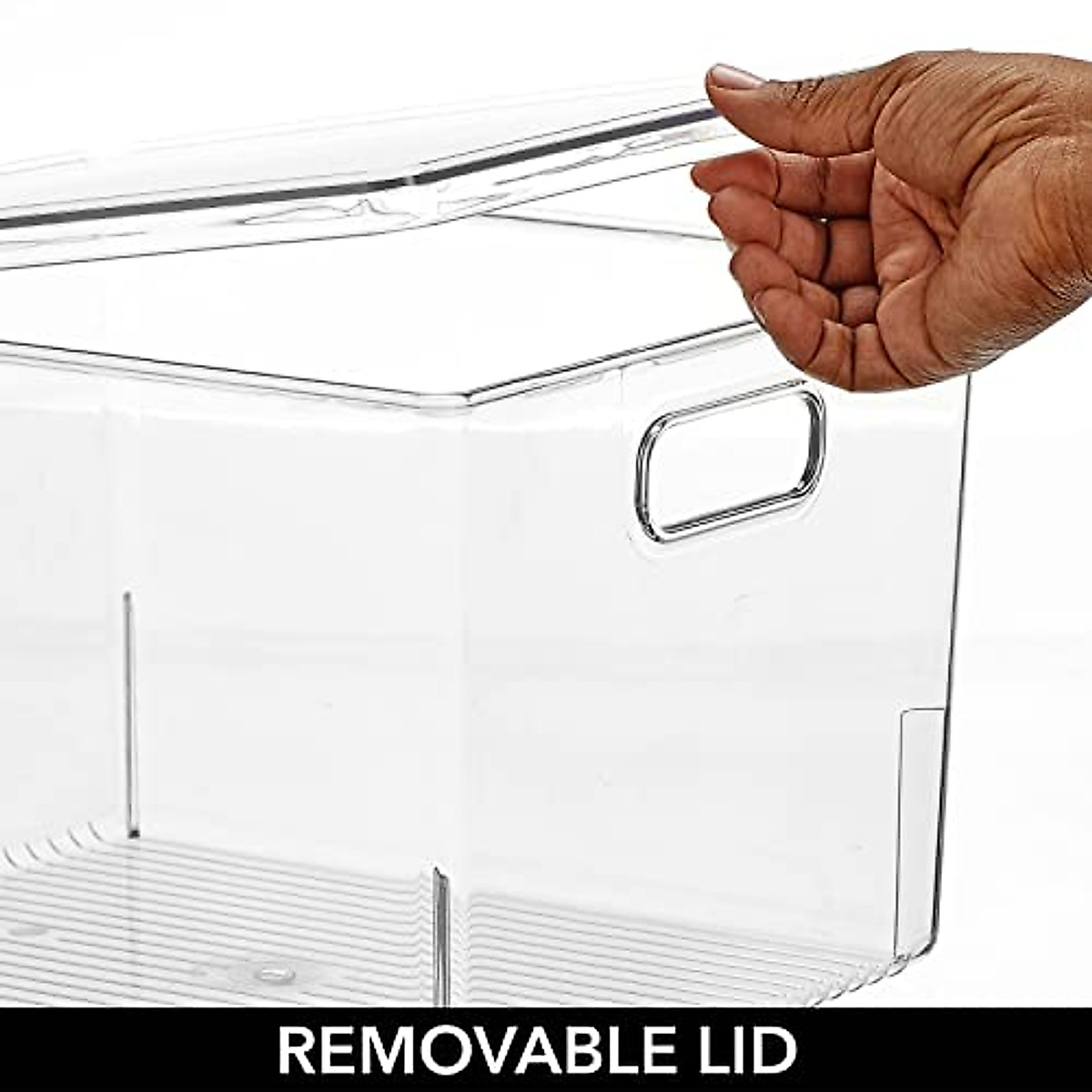 mDesign Large Plastic Stackable Bathroom Cabinet Storage Bin Box with Handles/Lid, Drawer Stacking Organizer for Soap, Lotion, Towels, and Accessories, Ligne Collection, 2 Pack, Clear