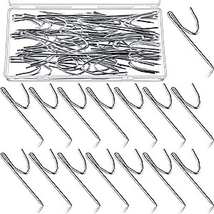 Metal Curtain Hooks Long Drapery Hook Pins 7cm by 1.8cm Stainless Steel Pin on Hooks with Clear Box for Window Curtain, Door Curtain and Shower Curtain, Silver (50 Pieces)