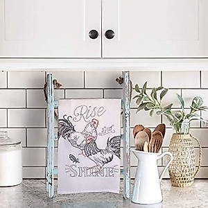 DOCMON 3-Tier Towel Rack, Wood Bathroom Decor Wall-Hanging Towel Storage Ladder with Rope for Farmhouse Room Decor (Blue)