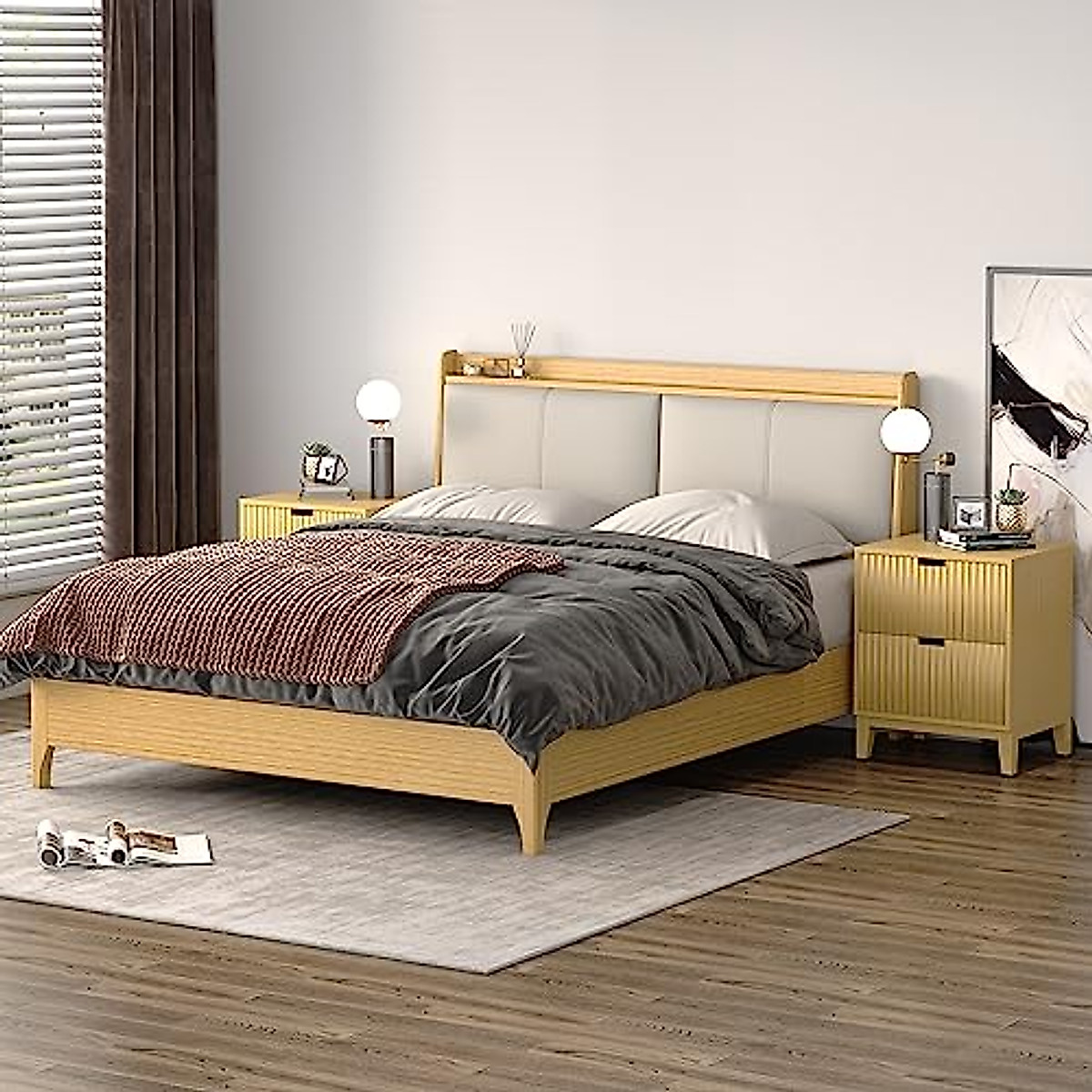 WiberWi Nightstand, Side Table, Farmhouse End Table with 2 Drawers and Open Storage, Bedside Table for Bedroom, Living Room and Small Spaces, Night Stand with Solid Wood Legs, Natural