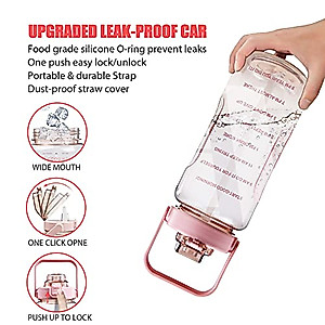 Half Gallon Water Bottle With Sleeve 70oz (2L) Inspirational Water Bottle With Straw and Time Stamp, Drinkable Leak-Proof Tritan BPA-Free Bottle, Large Water Jug for Daily Hydration, Sports Bottles