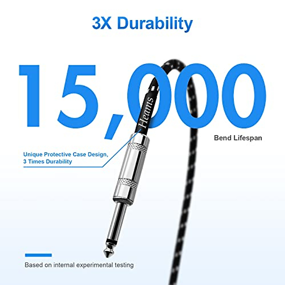 Heams Premium 10 FT Guitar Cable, 1/4 Inch Instrument Cable- Noise Free and Super Durable Guitar Chord- AMP Cord for Bass, Electric Guitar, Electric Mandolin, Right Angle