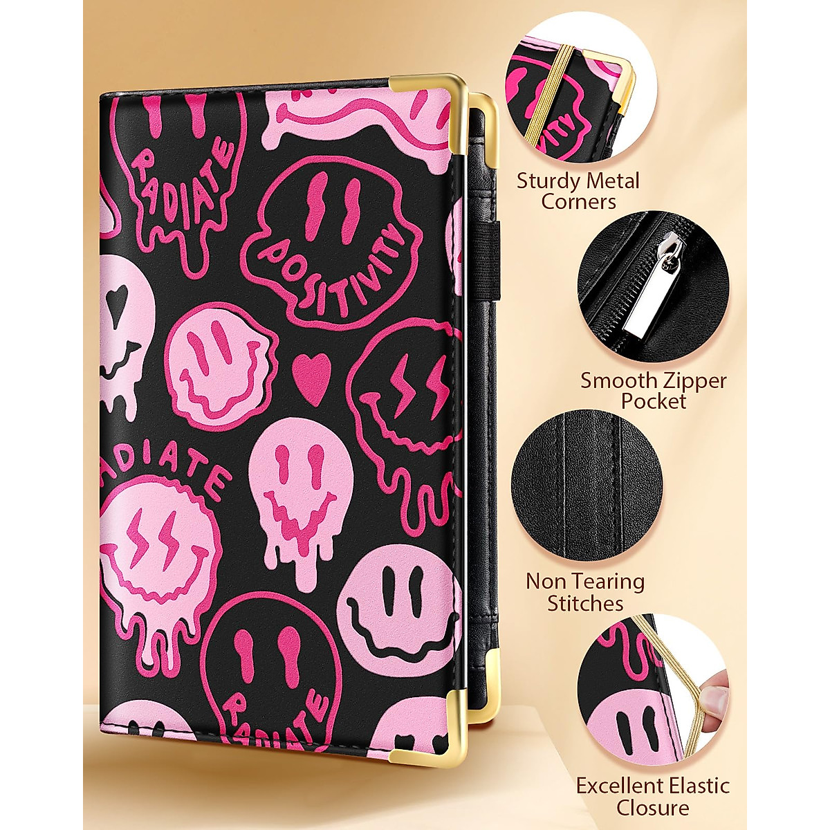 Slohif Server Book for Waitress Cute Serving Books with Zipper Pocket Accessories Leather Server Check Book Restaurant Waiter Server Booklet Ticket Book Holder Smile