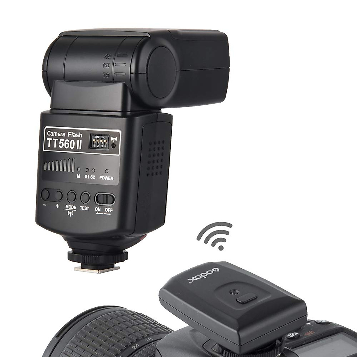 Godox TT560II Wireless 433MHz GN38 Camera Flash Speedlite Light with Built-in Receiver with RT Transmitter Compatible for Canon Nikon Sony Olympus Pentax Fuji DSLR Cameras with Standard Hot Shoe