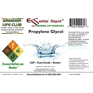 Propylene Glycol - USP - Kosher - Food Grade - USP - Kosher - 36 oz net wt in a 1 Quart Safety Sealed HDPE Container with resealable Cap