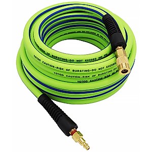 YOTOO Air Hose 3/8 in x 50 ft, Heavy Duty Hybrid Air Compressor Hose, Flexible, Lightweight, Kink Resistant with 1/4" Industrial Quick Coupler Fittings, Bend Restrictors, Green+Blue