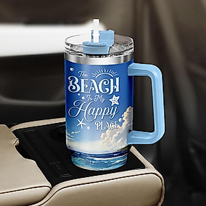 99WHALE Beach Gifts, Blue White Straws Light Summer Women Handle For Royal Myrtle Insulated Brown Navy Tumblers, Beach Restore Soul, Tumbler 40 Oz With Handle Lid And Straw