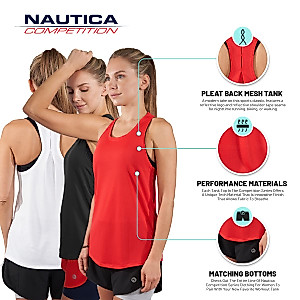 Nautica 3 Pack Mesh Workout Tank Tops for Women Active Athletic Gym Workout Running Exercise Yoga Dry-Fit Fabric