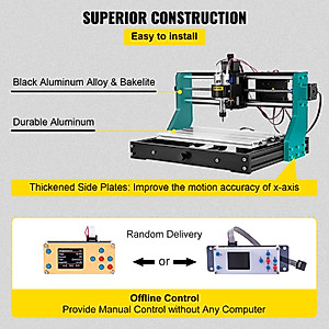 VEVOR CNC 3018-PRO Router Kit GRBL Control 3 Axis Plastic Acrylic PCB PVC Wood Carving Milling Engraving Machine, XYZ Working Area 300x180x45mm