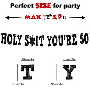 Holy S**t You’re 50! Banner Backdrop Glitter Black Hallo Fiftieth Cheers to 50 Years Old Theme Decor for Man Woman Happy 50th Birthday Party Decorations Photo Studio Prop Flag Favors Supplies