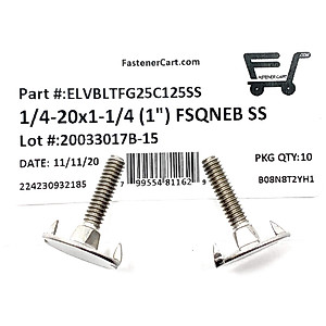 (10) 1/4-20x1-1/4 Stainless Steel Fanged Elevator Bolt Square Neck (1" Diameter Head) 18-8