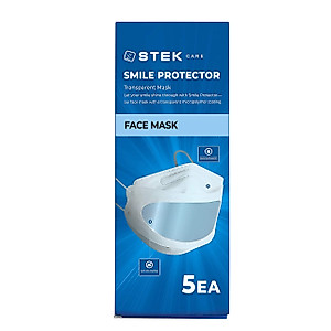Smile Protector Reusable Clear Window Face Mask | KF94 Filtration, Anti-Fog, Skin-Friendly | Ideal for Lip Reading & Communication | 5 Pack, Individually Packaged, Made in Korea (white)