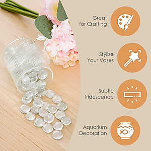 Houseables Glass Stone, Clear Marbles, Pebbles for Vases, 5 LB, 400-500 Stones, Flat Bottom, Round Top, Rocks, Bowl Filler Gems, Iridescent Decor, Decorative Centerpieces, Florist Supplies, Aquarium