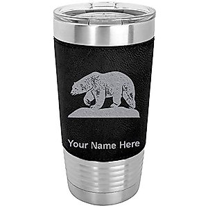 LaserGram 20oz Vacuum Insulated Tumbler Mug, Polar Bear, Personalized Engraving Included (Faux Leather, Black)