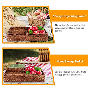 Cabilock 1pc Coffee Table Storage Basket Desktop Storage Basket Practical Storage Basket Compartment Storage Basket Storage Woven Basket Tea Table Storage Basket Storage Organizing Basket