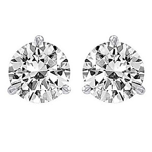 1 Carat Solitaire Diamond Stud Earrings 14K White Gold Round Brilliant Shape 3 Prong Screw Back (J-K Color, VS2-SI1 Clarity)