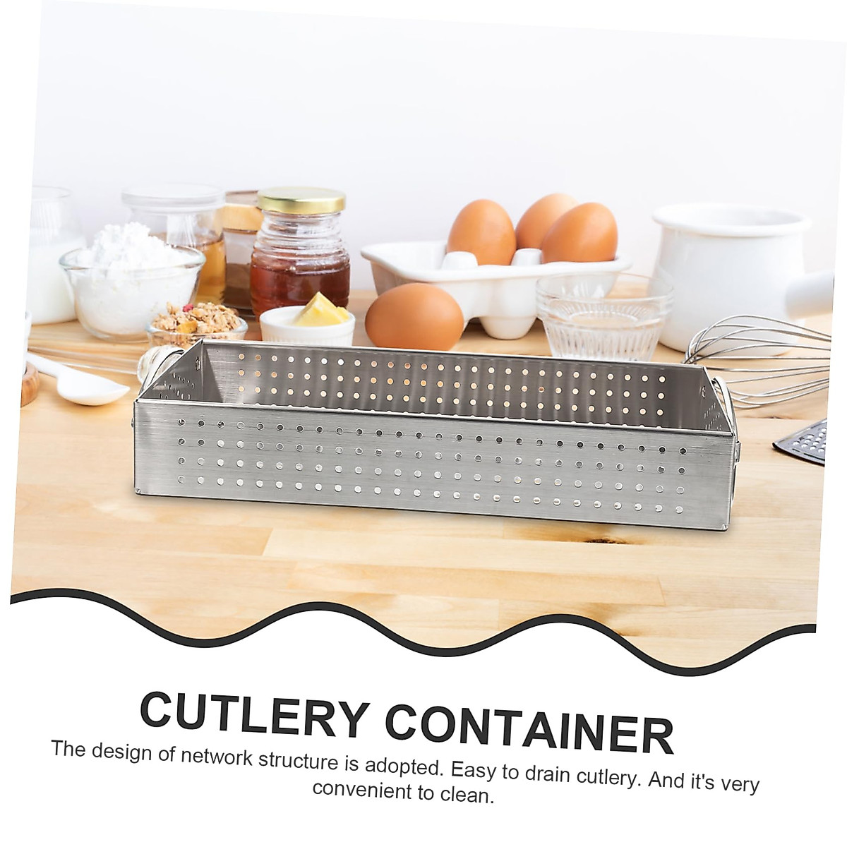 Cabilock Flatware Tray Stainless Steel Cutlery Container Utensil Holder Mesh Design Silverware Countertop Storage Organizer