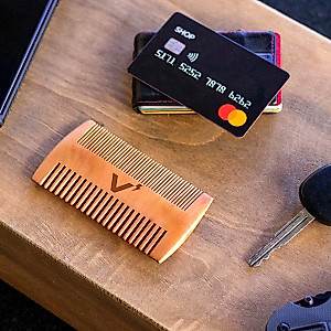 Volt Twin Beard and Mustache Comb for Men - All Natural Pearwood - Double-Sided Travel Size Pocket Comb for Detangling and Styling Beard - Men's Grooming Products