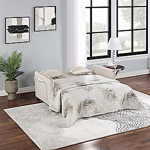 JUSTONE 2-in-1 Pull Out Sofa Bed, Full Size Velvet Sleeper Sofa Bed with Folding Mattress, Pull Out Couch Bed Suitable for Living Room, Sofa Sleeper for Apartment/Small Spaces (Full,Beige)