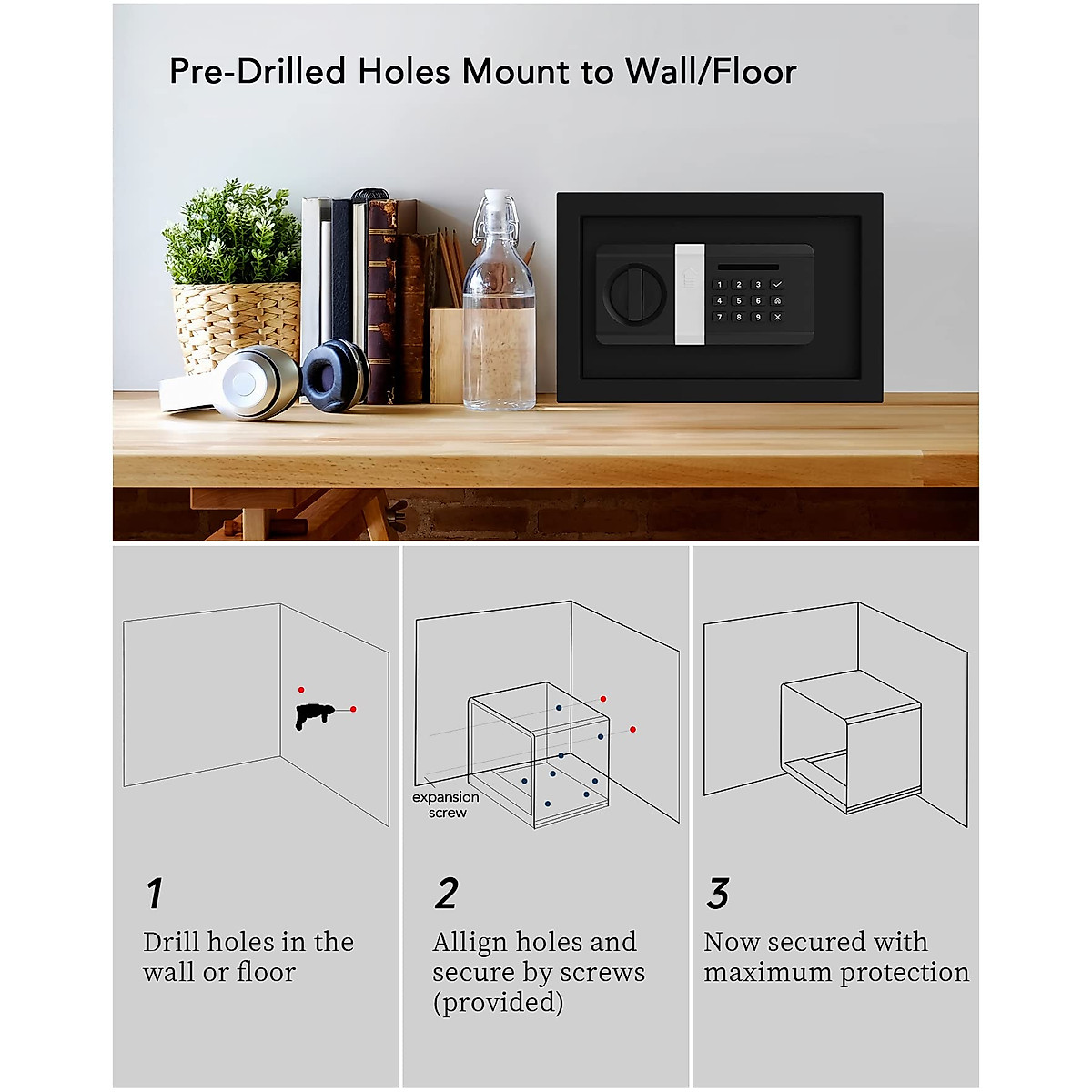 FORFEND Smart Home Safe | App Control/Alert WiFi Safe Box | Kidnap Alarm, Tamper Detection, False Attempt Alarm | Alexa/Google Home | Predrilled Wall Mount | Money Safe for Cash Jewelry Handgun Safe