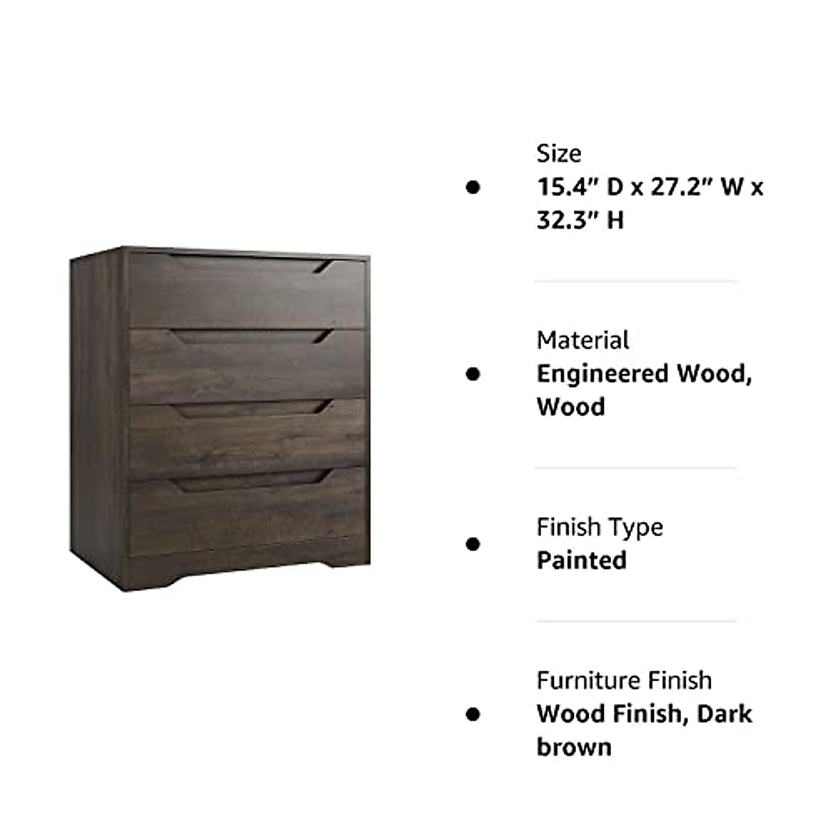 HOSTACK Modern 4 Drawer Dresser, Chest of Drawers with Storage, Wood Clothing Organizer with Cut-Out Handles, Accent Storage Cabinet for Living Room, Bedroom, Hallway, Dark Brown