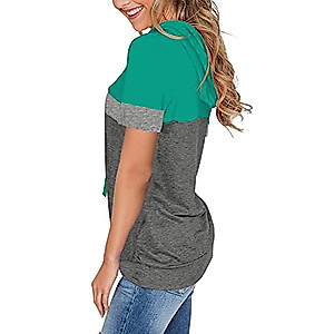 Womens Summer Tops 2023 Dressy Casual Tshirts Ladies Fashion Clothes Hoodies for Women Short Sleeve Blouses Trendy Tunics Camisas de Mujer Cyan Grey X-Large
