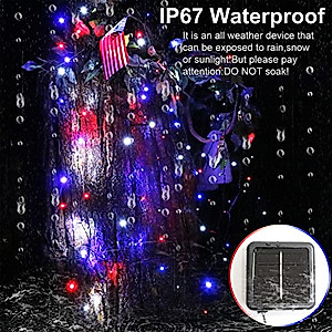 Red White Blue Solar String Lights Outdoor, 2 Sets Each 72.2Ft 200Led Patriotic Lights, 4th of July Decoration Green Wire Lights with 8 Modes for Memorial, Independence Day, Garden, Patio, Yard