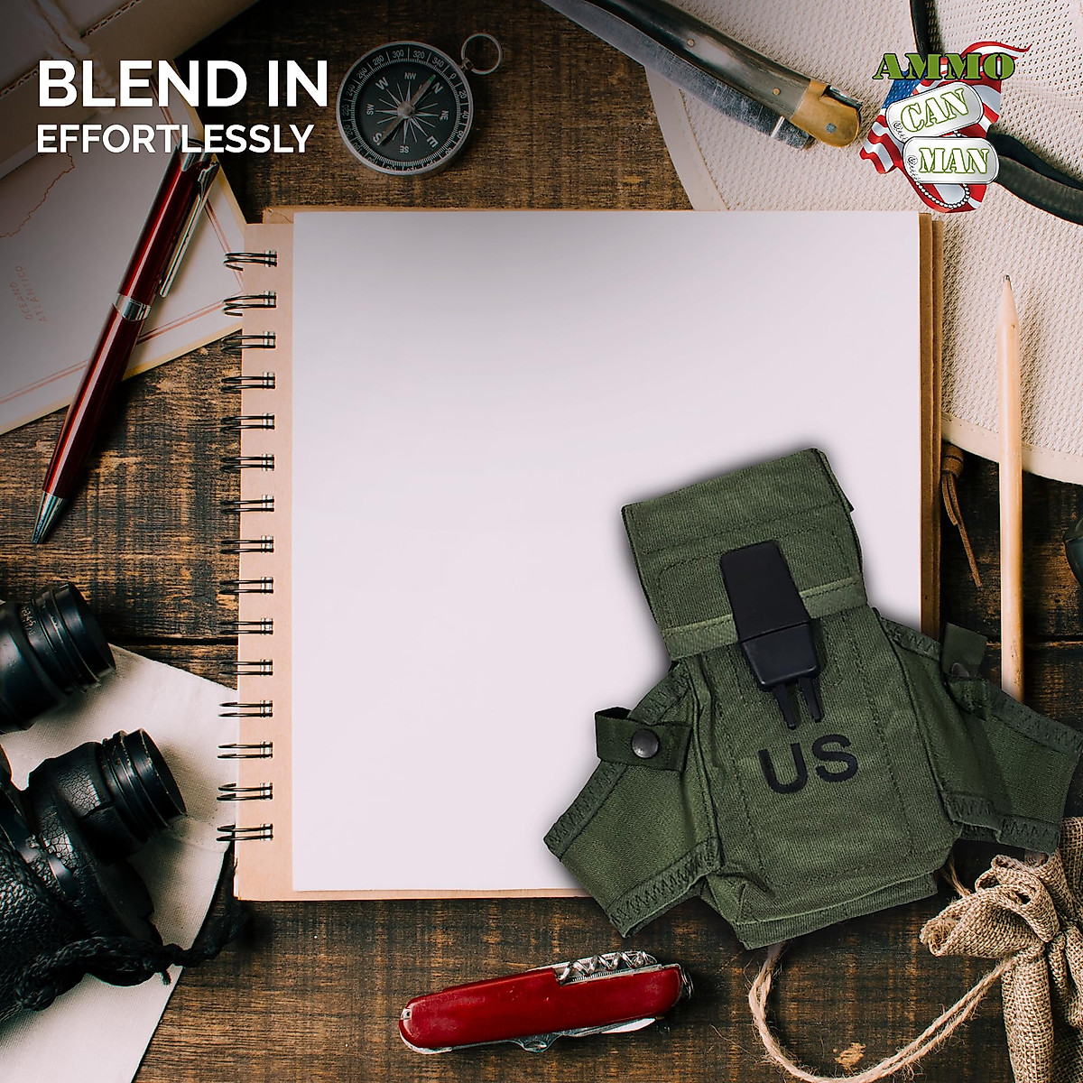 Ammo Can Man US Military Issue OD Olive Drab Green Rifle Magazine Mag Ammo Small Arms Pouch Case with Dual Grenade Carrier and Alice Attachment Clips