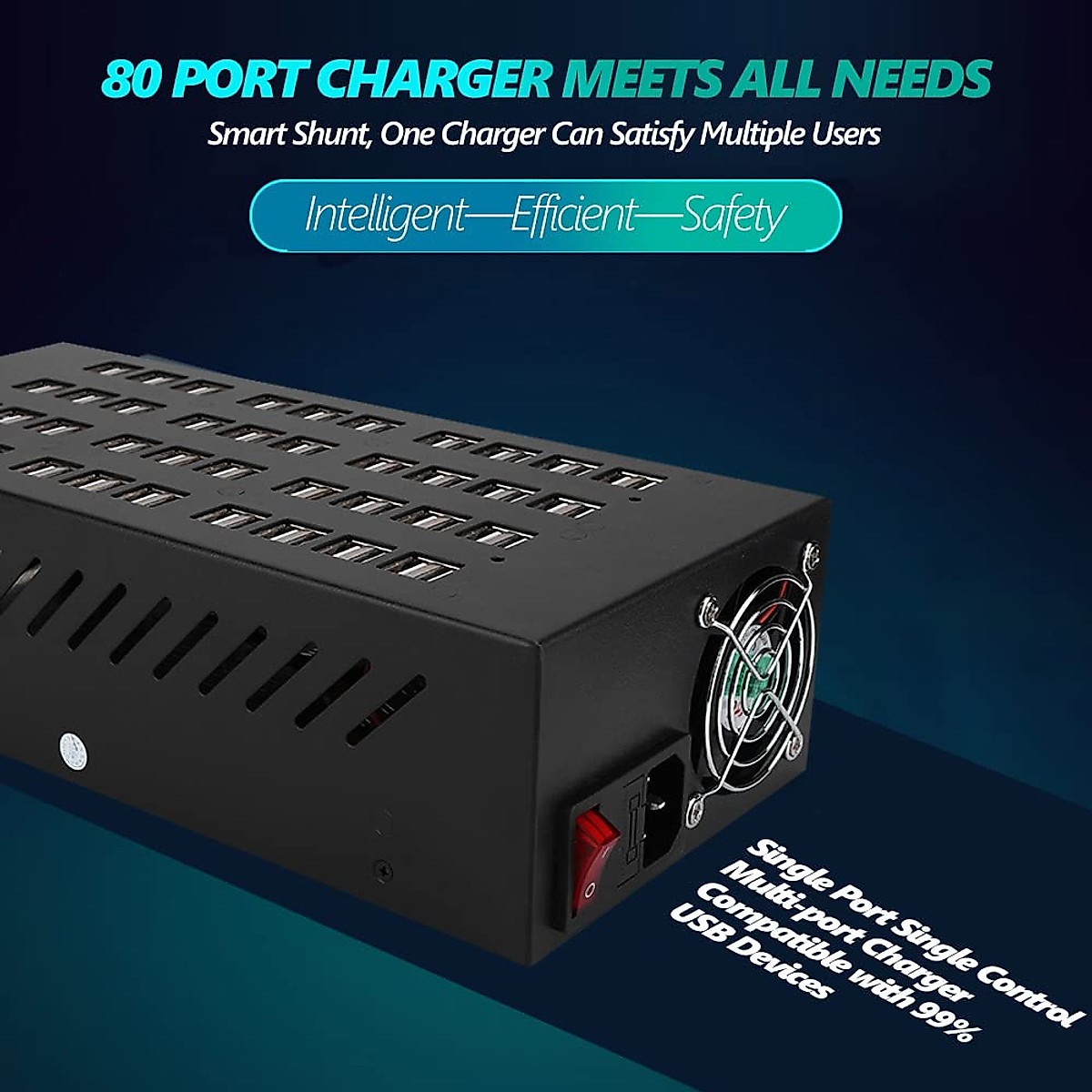 Bewinner USB Charging Port Hub, 80 Ports High Power Quick Charger USB Hub Charging Station,Built-in Supply MR,Built-in Intelligent Multiple Safety Protections,Perfect for Hotels,Factory,Schools(US)