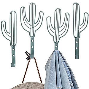 MyGift Wall Mounted Green Metal Coat Hooks with Cute Cactus Shaped Design, Decorative Hooks for Hanging Hat, Coat, Towel, Leash, Laynard, Set of 6