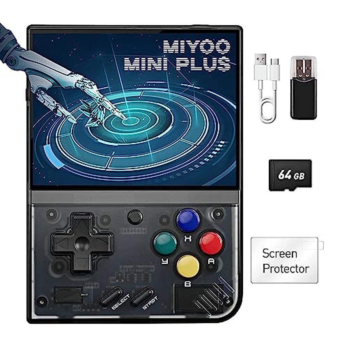 Miyoo Mini Plus Retro Handheld Game Console,Retro Game Emulator Console for Adults and Children,3.5" IPS Screen,64GB TF Card 10,000+ Games,Portable Rechargeable Open Source,Support WiFi (Black)